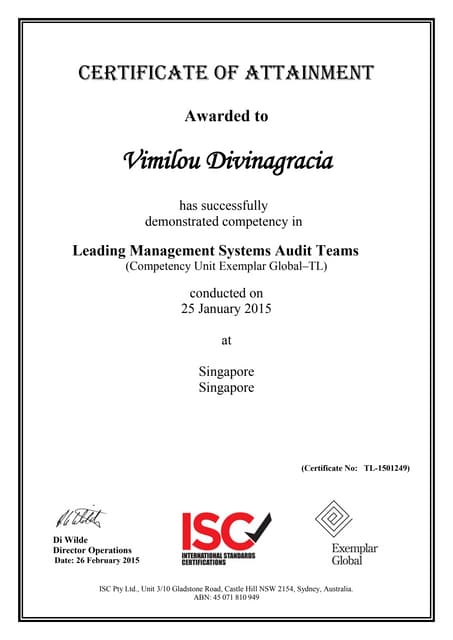 ISO 9001 Internal Auditor Certificate | PDF | Business | Business and ...