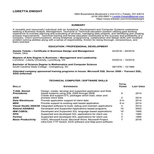 Loretta Dwight - Resume 2016 | PDF