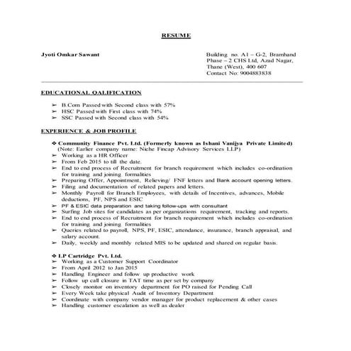Resume - Jyoti Sawant | DOCX