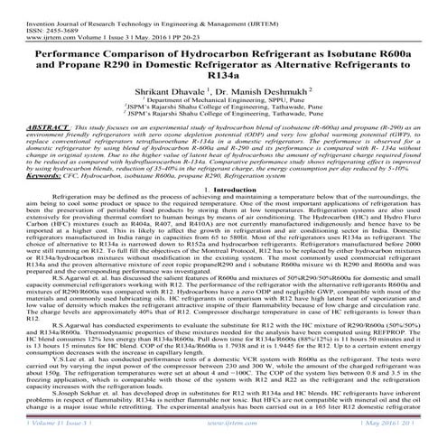 Performance Comparison of Hydrocarbon Refrigerant as Isobutane R600a ...