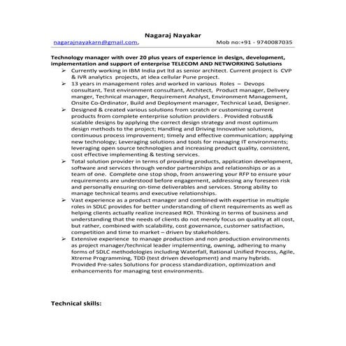 Nagaraj Nayakar Resume IBM | DOC