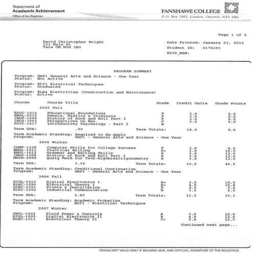 Fanshawe Transcript 1 of 2 | PDF