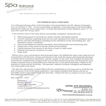recommandation letter spa belgium | PDF