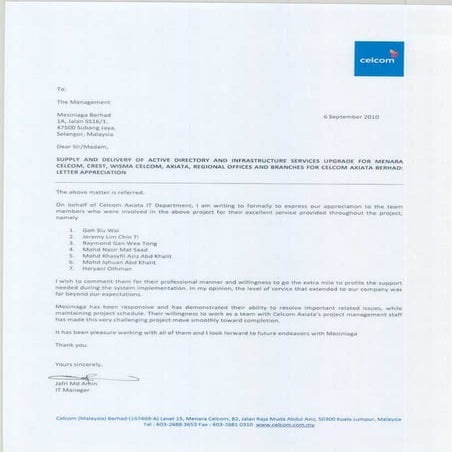 Celcom Letter Appreciation | PDF