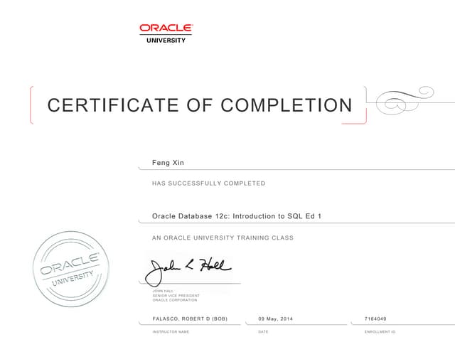Oracle 12c Certificate Ppt