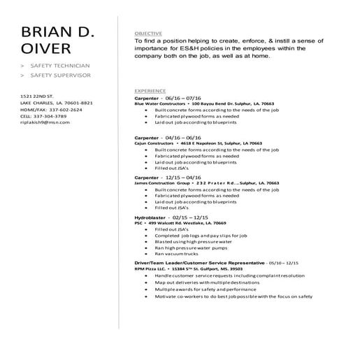 Brian Oliver SS Resume | PDF
