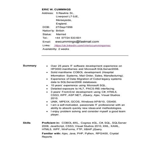 Chronological resume | DOCX