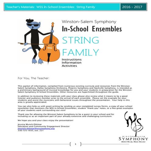 2016-2017 Strings Pre-Visit Materials | PDF