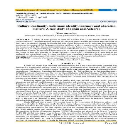 Cultural continuity, Indigenous identity, language and education matters: A case study of Japan ...