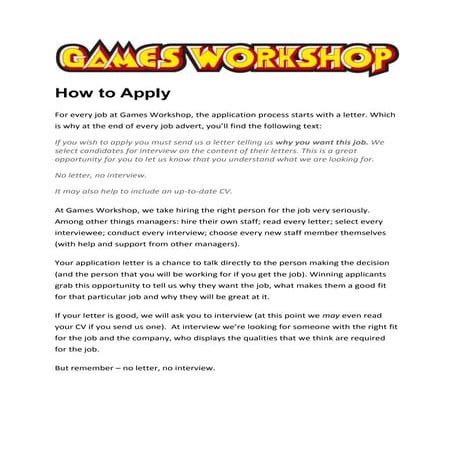 Games Workshop - How to Apply | DOCX