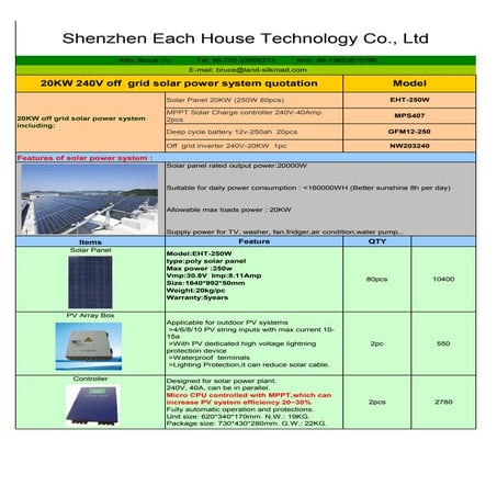 EHT 20KW 240V off grid solar power system quotation | PDF