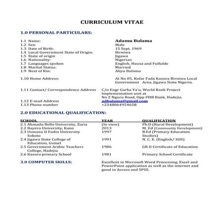 CV - Adamu Bulama | PDF | Professional School | Postgraduate Education