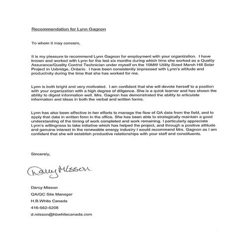Recommendation Letter - Lynn Gagnon | PDF