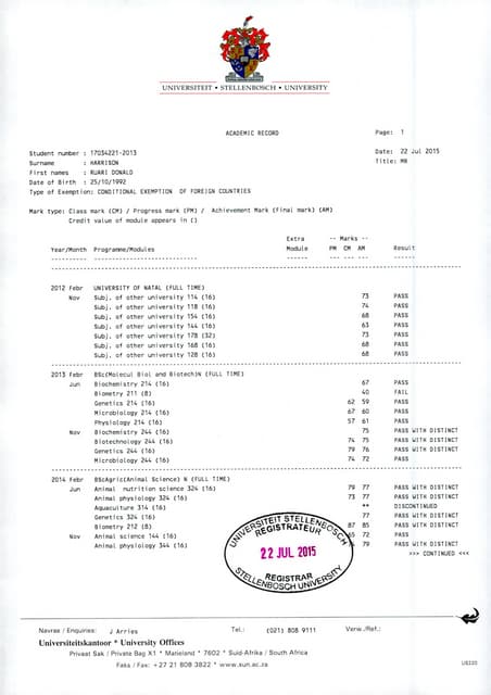 Academic Record NWU | PDF