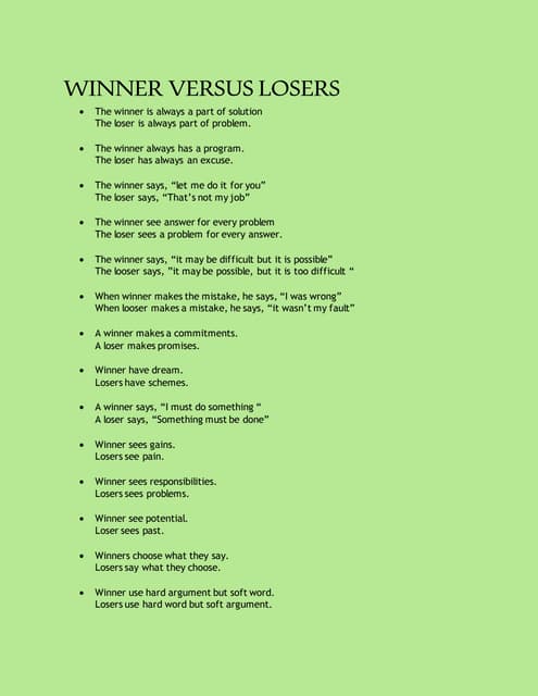 Winner vs loser | PPT | Sports