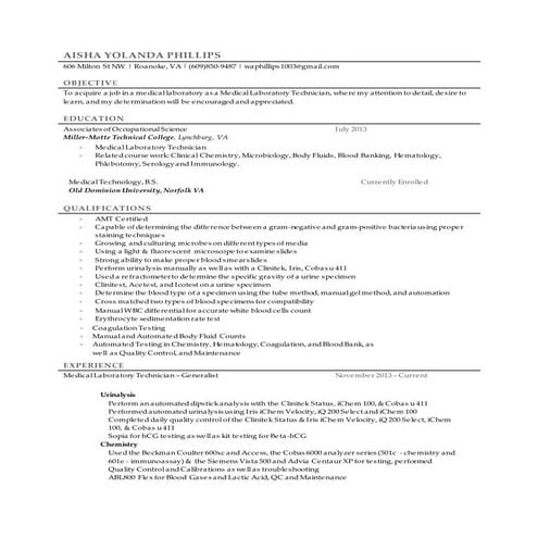 JINSHY CV-BSC MEDICAL LABORATORY TECHNICIAN | PDF