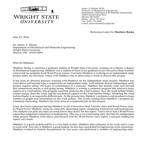 Reference Letter from Prof. Menart | PDF