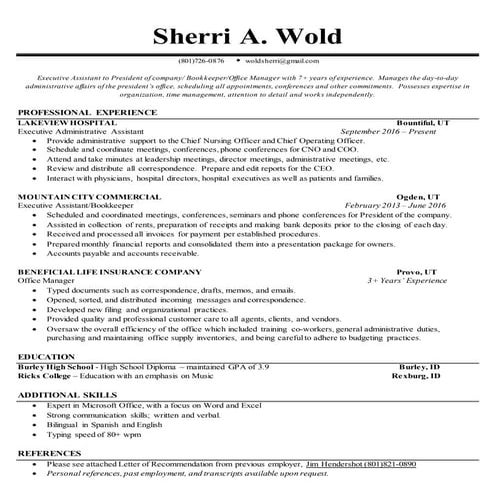 Sherri A. Wold - Current Resume | DOCX