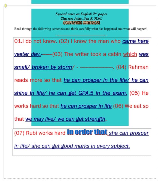 Exercise sheet on completing sentences | PDF Exercise sheet on completing sentences | PDF