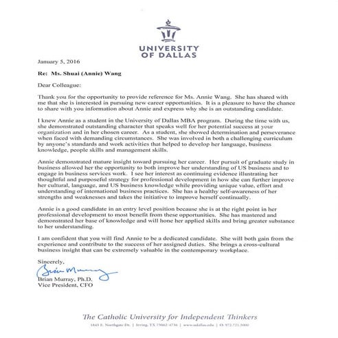 Annie Wang - General Reference Letter 1-5-16- Dr. Murray | PDF