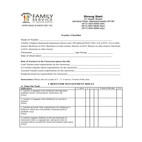 Teacher Checklist | PDF