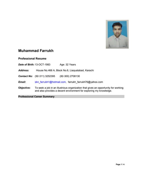 Current CV Mukhtar Ahmed Khan | PDF
