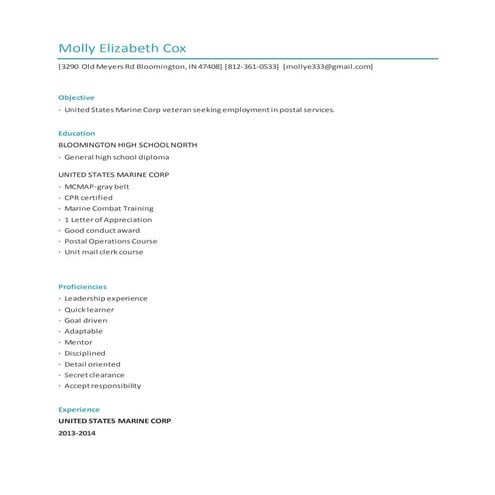 Molly Elizabeth Cox resume | DOCX