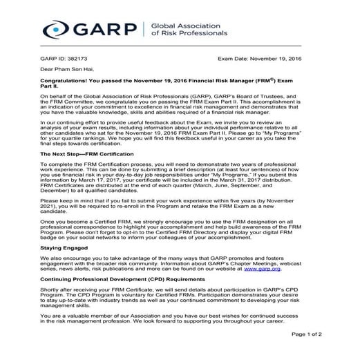 FRM Result Part II | PDF