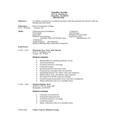 Jenns New Resume | DOC | Ear, Nose and Throat Conditions | Diseases and ...