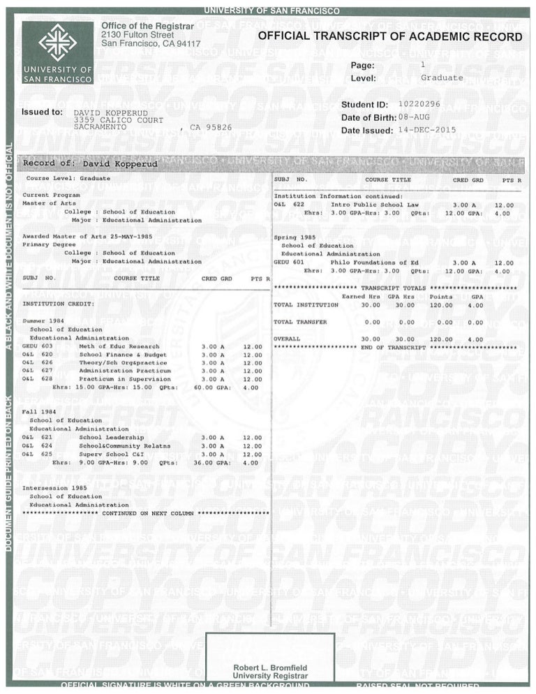 USF Transcript, Credential, and Reference