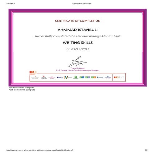 Completion certificate Writing skills | PDF