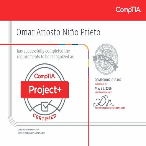 CompTIA Project+ certificate (1) | PDF
