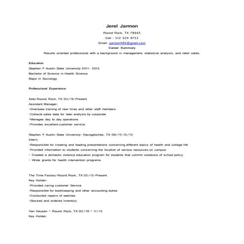 Jerel Jarmon resume | PDF