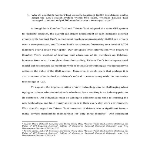 Taiwan Taxi and Comfort Taxi - A Case Study | PDF