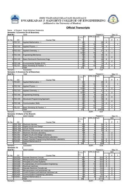 B.tech transcript