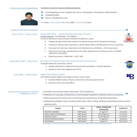 Manoj Kumar S- CV(Updated) | PDF | Vocational Training | Careers