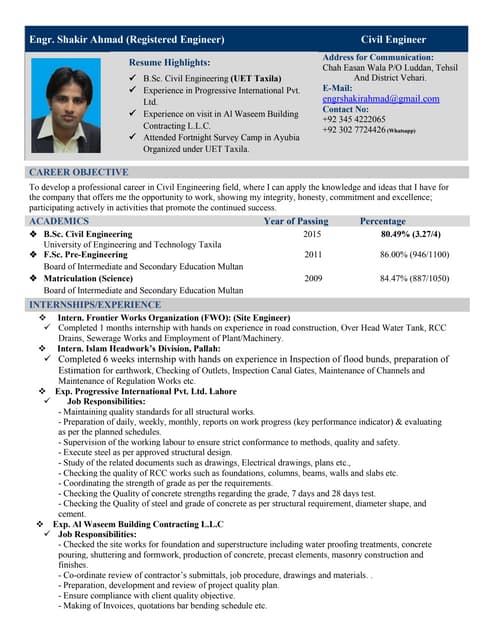 Hafiz Ahmed Waqas Resume | PDF | Civil Engineering Industry | Industries