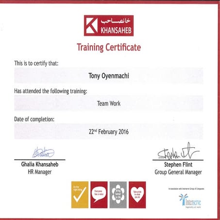 Tony team work Certified | PPT