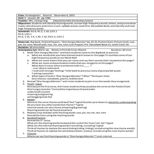 Formal Observation Kinder | DOCX