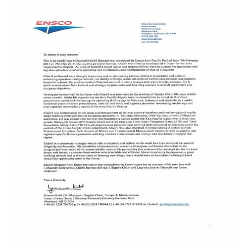 Testimonial - Ensco (Supervisor) | PDF