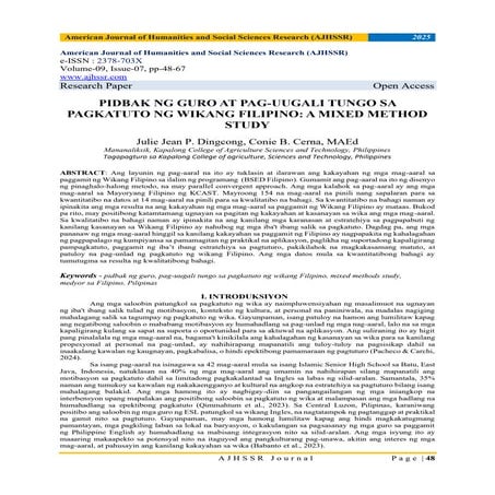 PIDBAK NG GURO AT PAG-UUGALI TUNGO SA PAGKATUTO NG WIKANG FILIPINO: A ...