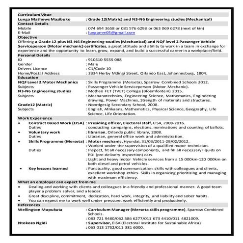 CV_of_Lunga_MM_N6(J)[1] | DOCX | Education