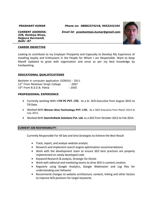 Prashant updated cv (1) | DOC | Search | Internet