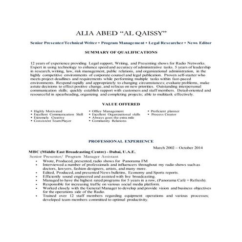 ALIA AL QAISSY RESUME MEDIA | DOCX