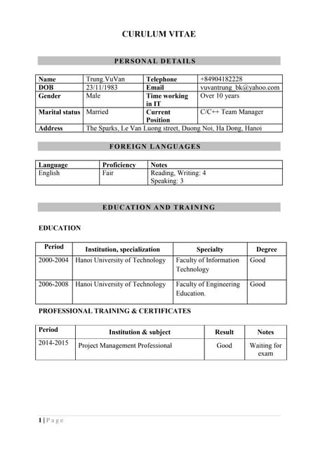 Anh cv english 2 feb2015 | PDF