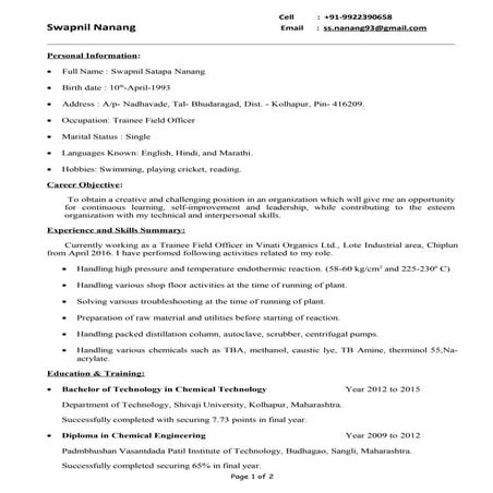 Swapnil Resume (1) | DOC | Business | Business and Finance