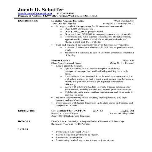 Jacob Schaffer Resume | PDF