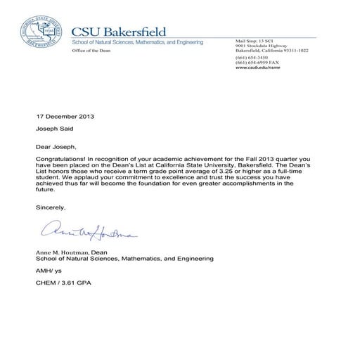 Dean's List Letter1 | PDF