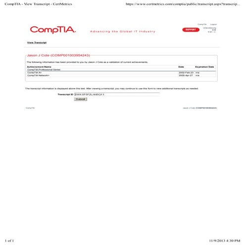 CompTIA Transcript | PDF | Technology & Computing