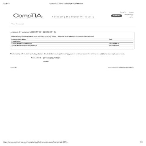 CompTIA_ Transcript | PDF